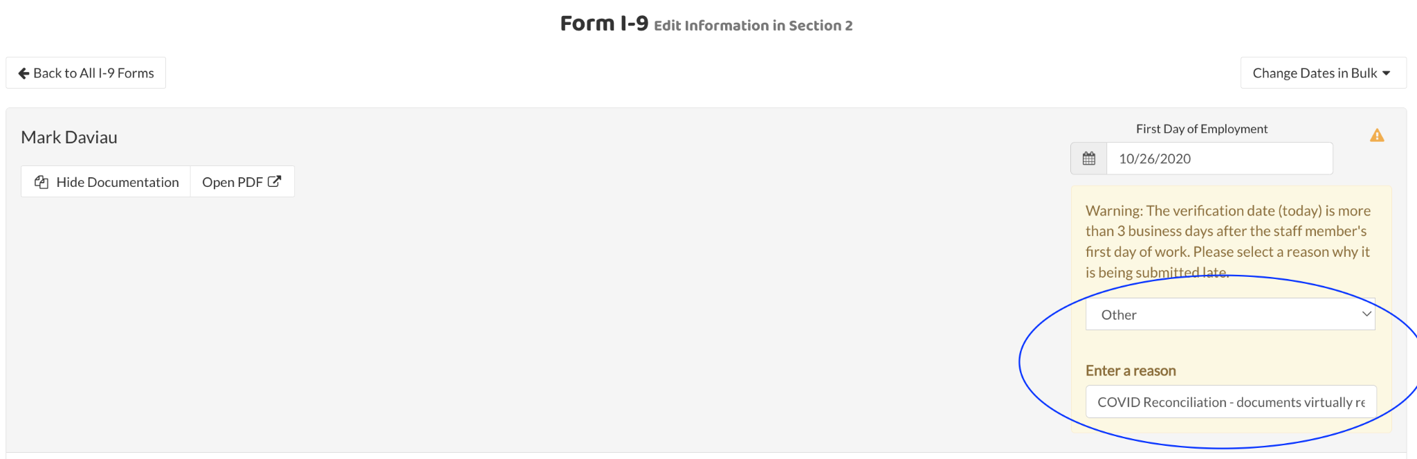 Form I-9 Reconciliation Processes