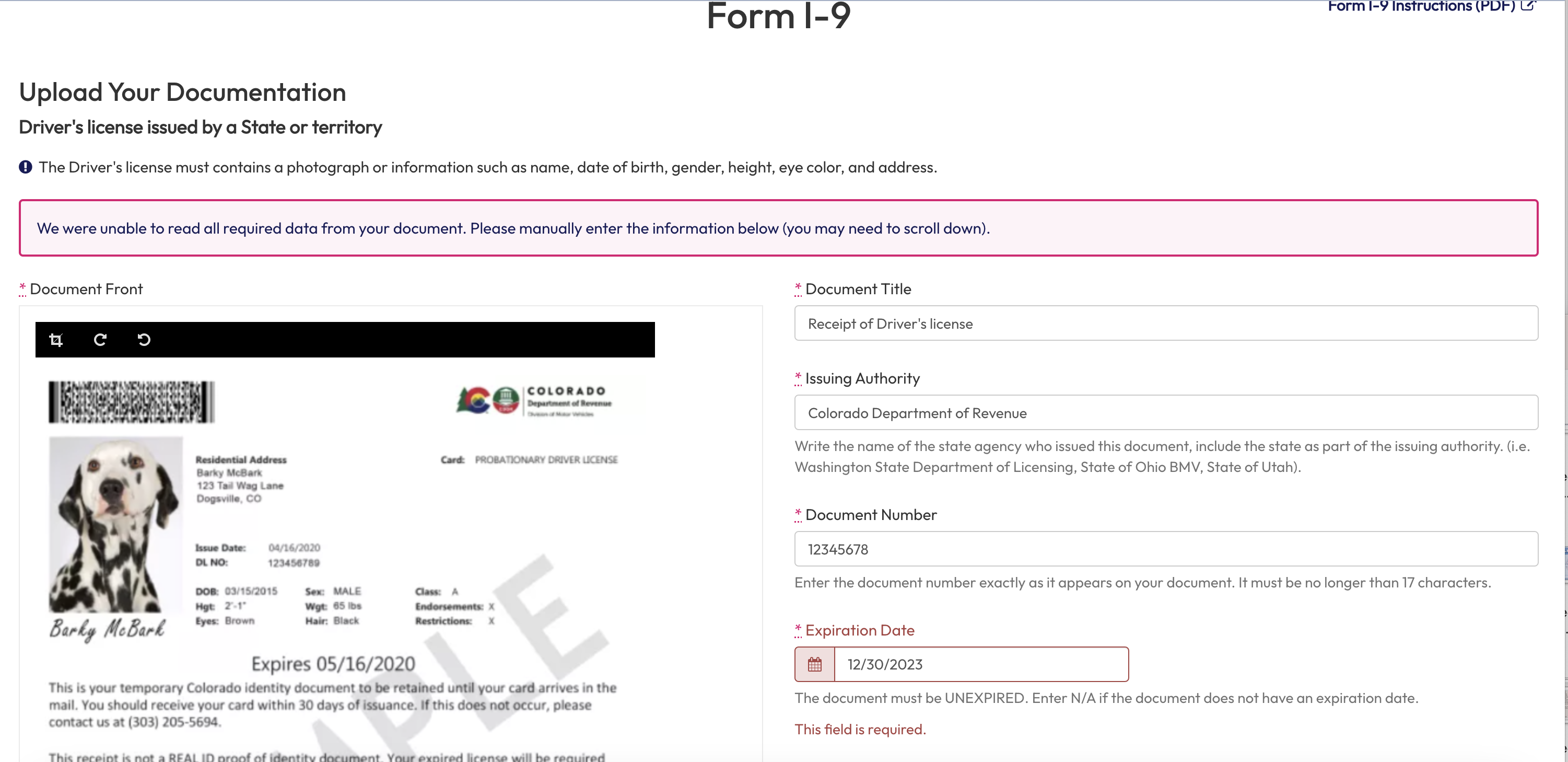 Accepting a Receipt as Documentation on the Form I-9